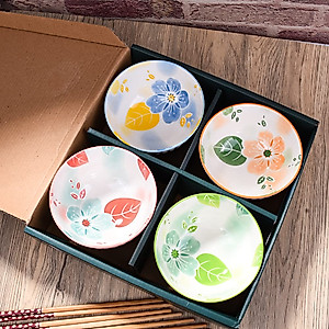 Ceramic Rice Bowl with Chopsticks Set of 4,A Good Gift for Friend and Family (LH)