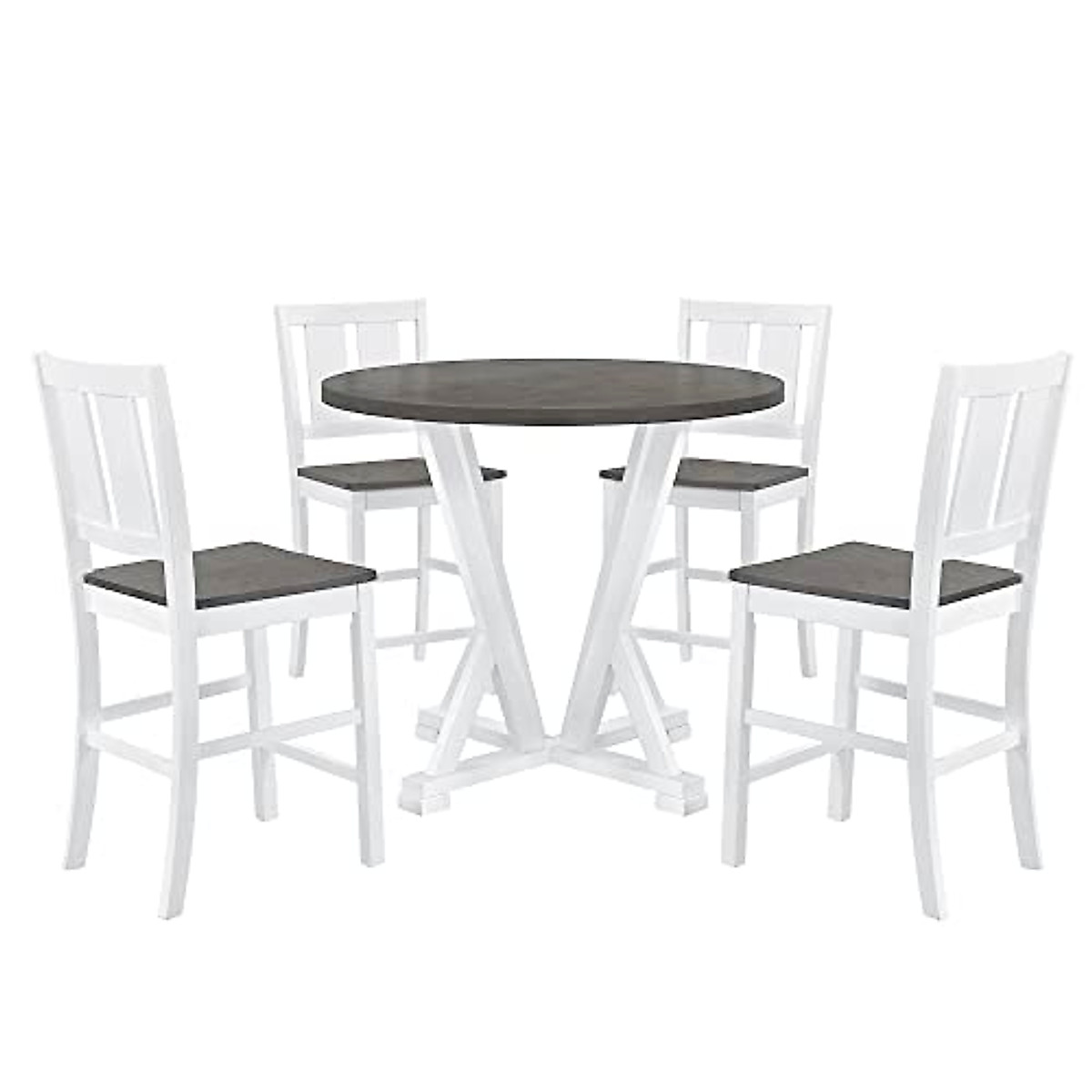 LCH 5-Piece Round, Farmhouse Rustic Counter Height Set with 1 Table and 4 Chairs for Home Kitchen, Dining Room (Grey)