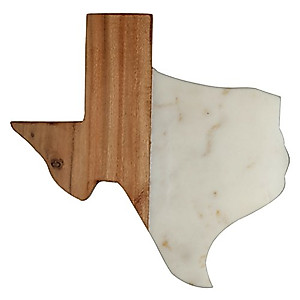 Thirstystone Large Texas Shaped Mango Wood & Marble Serving/Cutting Board, Made From All Natural Materials, Kitchen Accessories & Decor 16" x 15"