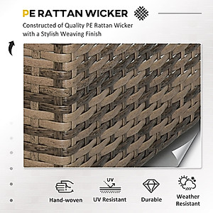 Outsunny 7-Piece Patio Furniture Set, Outdoor Wicker Conversation Set, All Weather PE Rattan Sectional Sofa Set with Cushions and Faux Wood Table, Stripe Pillows, Blue