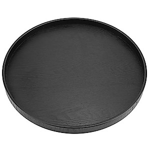 Round Shape Solid Wood Food Meals Serving Tray Tea Coffee Snack Plate Home Kitchen Restaurant Trays 37.5cm(Black)