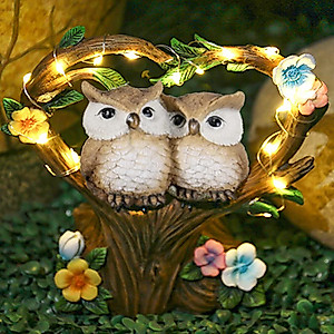 Ann Bully Solar Garden Statues, Resin Owl Garden Figurine with Solar LED Lights and Welcome Sign, Floor Mount Outdoor Garden Sculptures & Statues for Yard Patio Lawn Outdoor Decoration