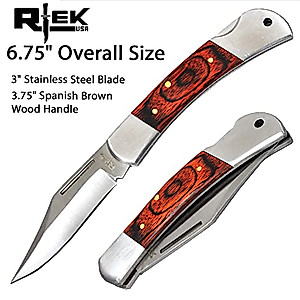 Rtek 3.75" Spanish Brown Wood Handle Pocket Knife, Lockback Traditional Folding Knife for Outdoor, Survival, EDC, Camping, and Every Day Carry, Gifts for Men