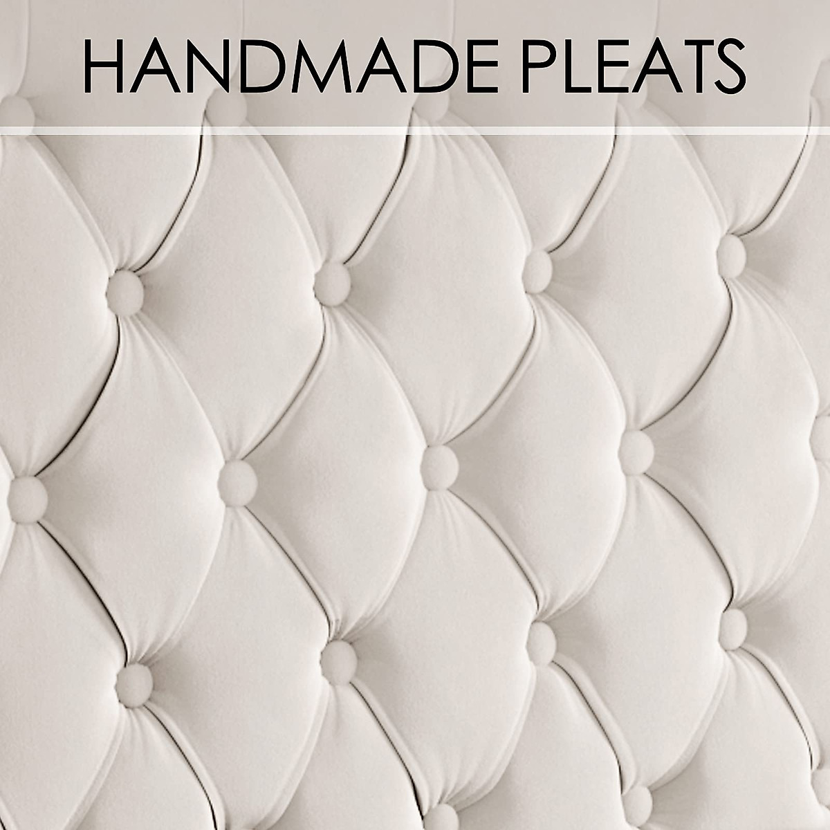 PaPaJet Queen Bed Frame 61.4" Tall Headboard Upholstered Velvet Platform Bed with Handmade Deep Button Tufted/No Box Spring Required/Cream