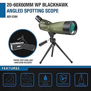 Barska AD11284 Blackhawk 20-60x60 Waterproof Spotting Scope with Tripod & Cases for Birding, Target Shooting, Sports, etc , Green