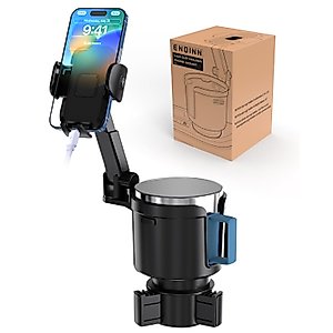 ENQINN Cup Holder Phone Mount for Car with Expandable Base, 2-in-1 Adjustable Cup Cellphone Holder Mount Compatible with iPhone Samsung Pixel and All Smartphones and Other Bottles Mugs in 3.4"-4.0"