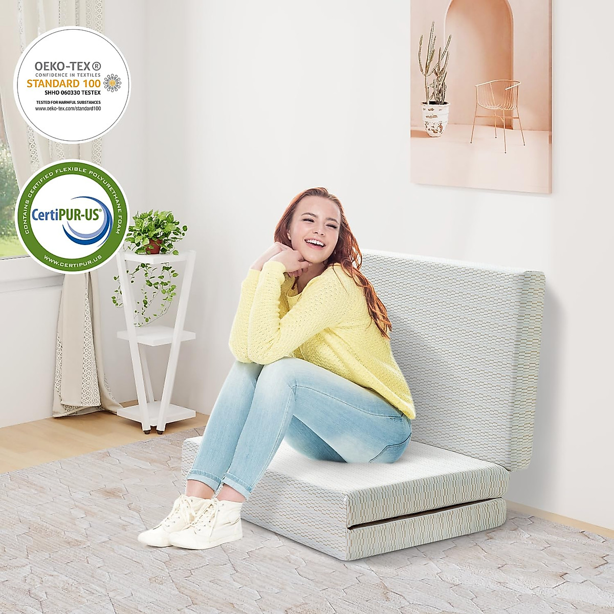 MUUEGM Folding Mattress, 6 Inch Tri-fold Memory Foam Mattress, Fordable Mattress with Removable Cover, Trifold Mattress Topper for Camping&Indoors,CertiPUR-US Certified,Full Size