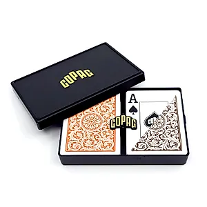 Copag 1546 Design 100% Plastic Playing Cards, Poker Size (Standard) Jumbo Index Orange/Brown Double Deck Set