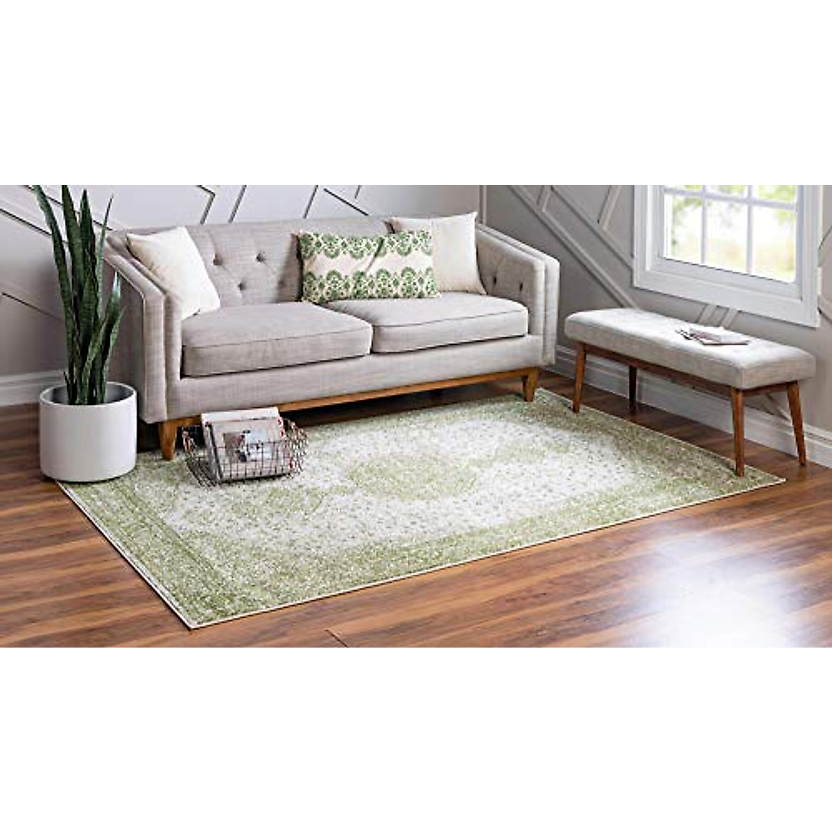 Rugs.com Dover Collection Rug – 2' x 3' Green Low-Pile Rug Perfect for Entryways, Kitchens, Breakfast Nooks, Accent Pieces