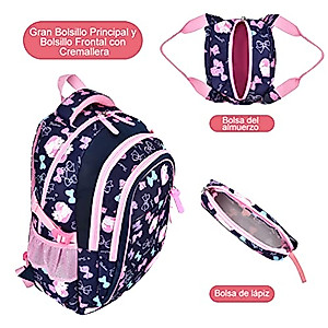 Atarni School Backpack Girls Set Bookbag - with Lunch Bag & Pencil Case Bookbags Middle Elementary Preschool Kindergarten Supplies for Teen Little Children Student (Blue)