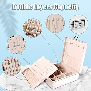 Allinside Jewelry Box Organizer for Ladies Girls, Double Layers PU Leather Jewelry Storage Case with Lock, Velvet Lining, Pearl White