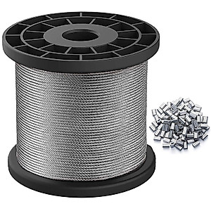 Wire Rope, 1/16 Wire Rope, Stainless Steel 304 Wire Cable, 328FT Length Aircraft Cable with 100pcs Sleeves Stops, 7x7 Strand Core, 368 lbs Breaking Strength Perfect for Outdoor,Yard,Garden or Crafts