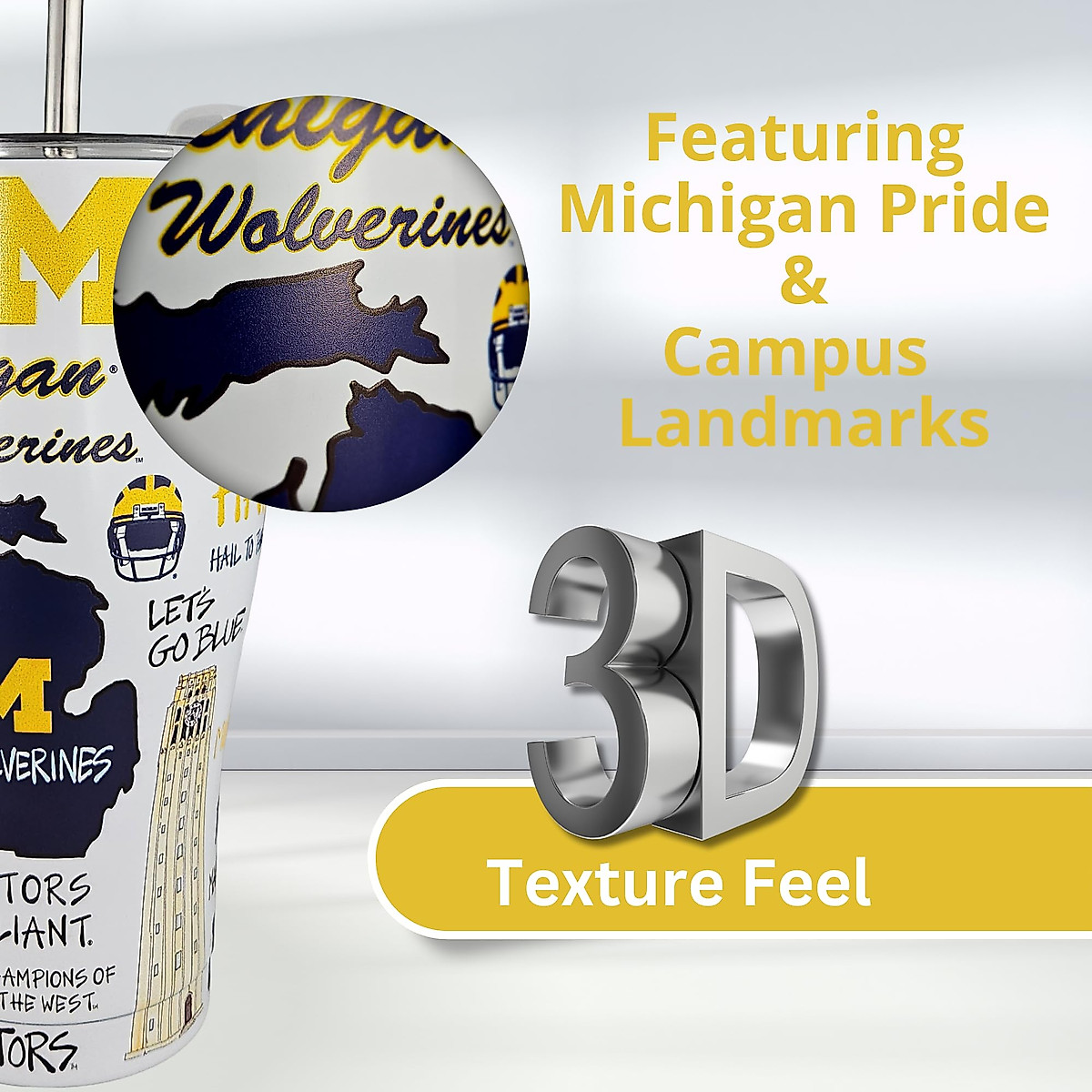 University of Michigan 30oz Stainless Steel 3D Icon Tumbler – High Performance Double-Walled Thermos w/Convertible Lid & Straw – Insulated Decorative NCAA Beverage Vessel – Keeps Drinks Hot or Cold