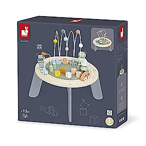 Janod J04402 Sweet Cocoon Wooden Activity Multi-Play Table Toddlers – Fine Motor Development – Non-Slip Feet – Water Painted and FSC Certified – Suitable for Age 1 Year and Above