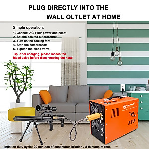 Spritech VE3 PCP Air Compressor,Auto-Stop 4500Psi/30Mpa Oil/Water-Free Air Gun and Paintball Tank Pump with Water/Oil Separator,Built-in Power Adapter(110V AC or 12V Car Battery)