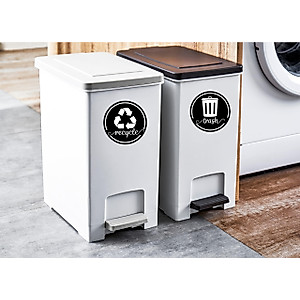 Black Trash Recycle Magnets for Kitchen Trash Can and Recycle Bin, Farmhouse Garbage Can Logo Symbol Magnet, 3.5 Inch Recycle Sticker for Trash Can with 4 Adhesive Stickers, Made in USA, Black 2 Pack
