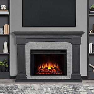Real Flame Deland Grand Electric Indoor Fireplace with Remote Control, Realistic Infrared Fireplace with Heater, Grey