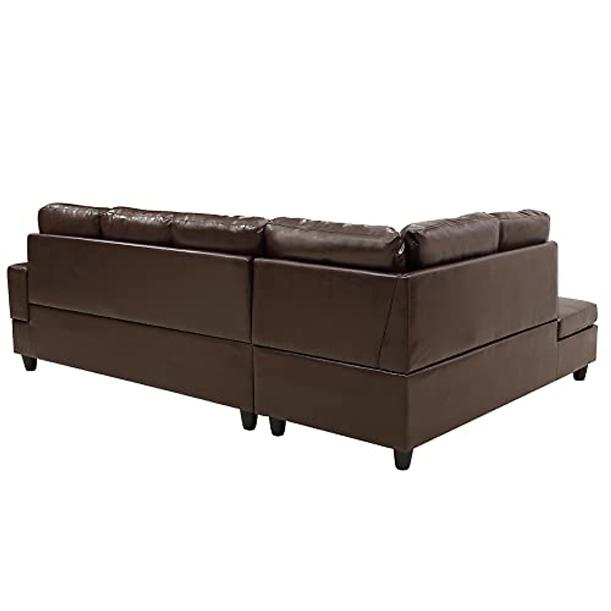 ERYE L-Shaped Corner 5 Seaters Chaise & Storage Ottoman,Modern Faux Leather Sectional & Sofa Couch with 2 Pillows for Home Office Apartment Living Room Furniture Sets, Brown PU Right
