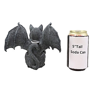 Ebros Gift Medieval Gothic Vampire Catgoyle Winged Cat Gargoyle with Dracula Fangs Lifting Paw Candle Holder Statue 7.25" L Faux Stone Renaissance Macabre Demonic Angel Cats Figurine Sculpture Decor