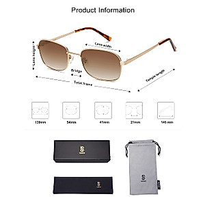 SOJOS Retro Rectangle Polarized Sunglasses for Women and Men,Vintage Narrow Square Womens Shades SJ1177 Gold Brown Grading