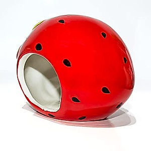 Besimple Hamster Hideout, Small Animal Hideout, Ceramic Pet House, Adorable Shape Hamster House Cave Mini Hut Cage Critter Bath House for Chinchilla Hamster(Strawberry)