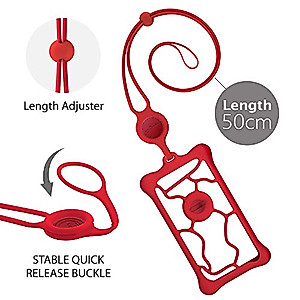 Bone】 Lanyard Phone Bubble Tie 2, Universal Phone Anti-Shock Bumper Case, Adjustable Neck Strap w/Phone Ring Holder for Apple iPhone 12, Samsung Galaxy, Google Pixel, Fits Phones Size 6.1-7.2"- Red