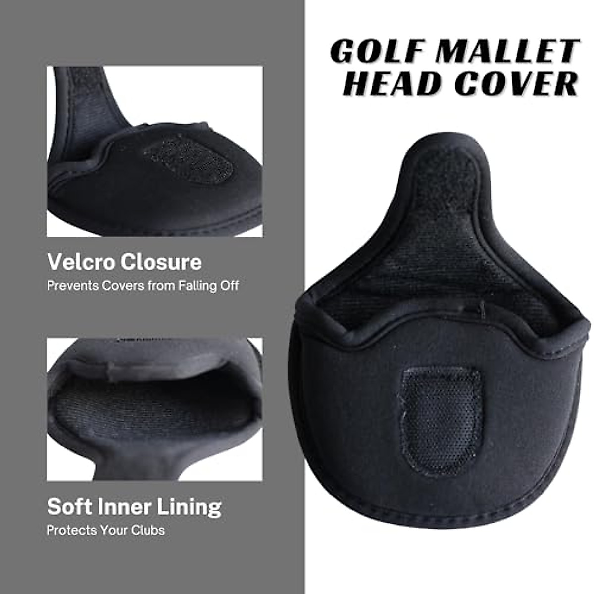 Pacific Golf Clubs Black Golf Putter Headcover Standard Size Neoprene Club Head Cover Perfect for Mallet Putters Fits Most 2 Ball Putters Clubs