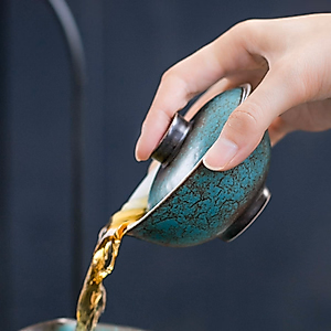 DehuaYao Chinese Traditional Green Porcelain Gaiwan ceramic Tea Cup（Tea Cup Comprised of Cup, Saucer and Lid ）