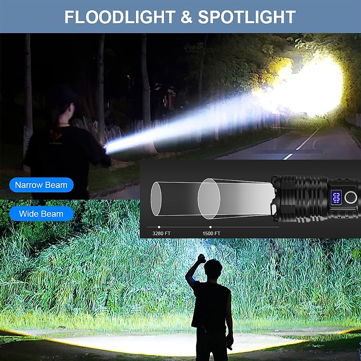 taoquwe Flashlights High Lumens LED Rechargeable, 900,000 Lumen Brightest Flash Light, High Power Flashlight USB with 5000 mAh Capacity, Waterproof Handheld LED Flashlight for Camping Hiking