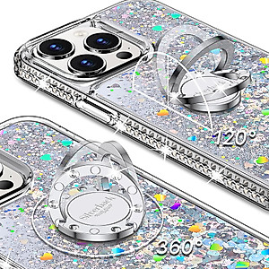 Silverback for iPhone 14 Pro Case with Ring, Moving Liquid Holographic Sparkle Glitter Case with Stand, Girls Women Bling Diamond Slim Protective Case for Apple iPhone 14 Pro 6.1''- Clear Silver