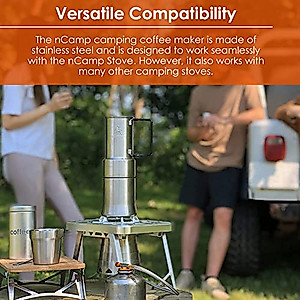 nCamp - Café, Portable Coffee Maker, Portable Espresso Machine, Compact Camping Coffee Maker, Stainless Steel Travel Coffee Maker with Camping Coffee Cup, Reusable, 12 oz