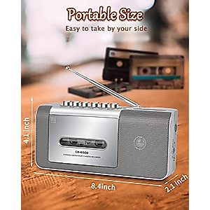 Gracioso Portable Cassette Player and Recorder, Cassette Tape Player/Recorder with AM/FM,Loud Build-in Speaker,Microphone,3.5mm Earphone Jack,Powered by AC or AA Battery for Gift,Home