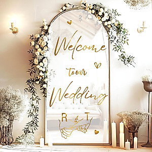 Wedding Welcome Signs Welcome to Our Wedding Signs Mirror Decals for Wedding Party Entry DIY A to Z Letter Stickers for Just Married Welcome Sign Decoration Mr and Mrs Decals for Photo Backdrop(Gold