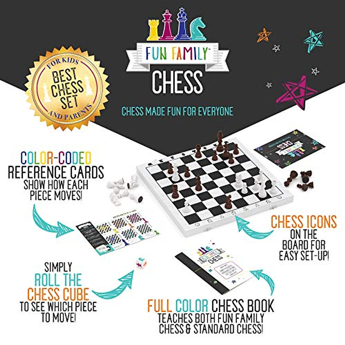 Fun Family Chess Set for Kids & Adults - Wooden Board Game for Learning Chess