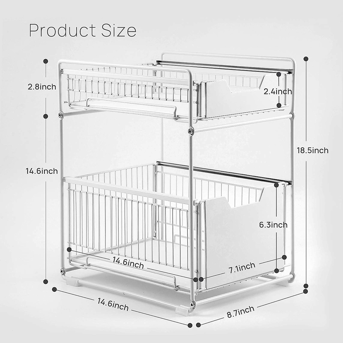 MAXCOOK 2 Tier Sliding Cabinet Basket Organizer Multifunctional Storage Organizer Holder, Under Sink Pull Out Organizer for Cabinet –Sliding Drawer Shelf, Size 8.7W x 14.6D x 18.5H(Inch)