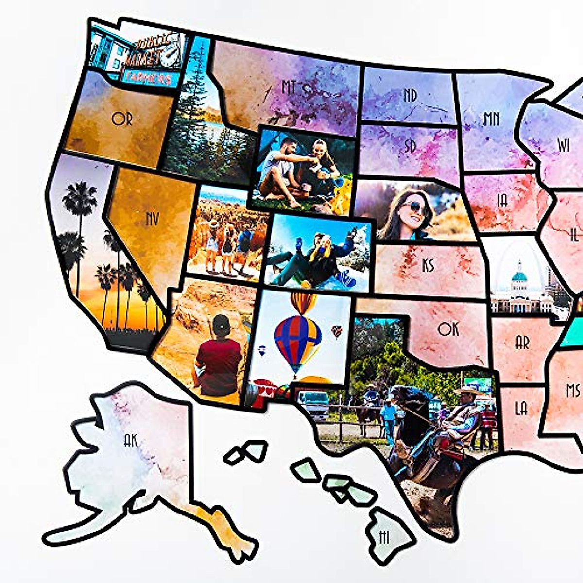 US Photo Map – 24 x 36 inch Light Watercolor United States Travel Memory Map – Personalize with Photos of the States You've Been To - Includes Cutting Stencils and Photo Cropping Website Access