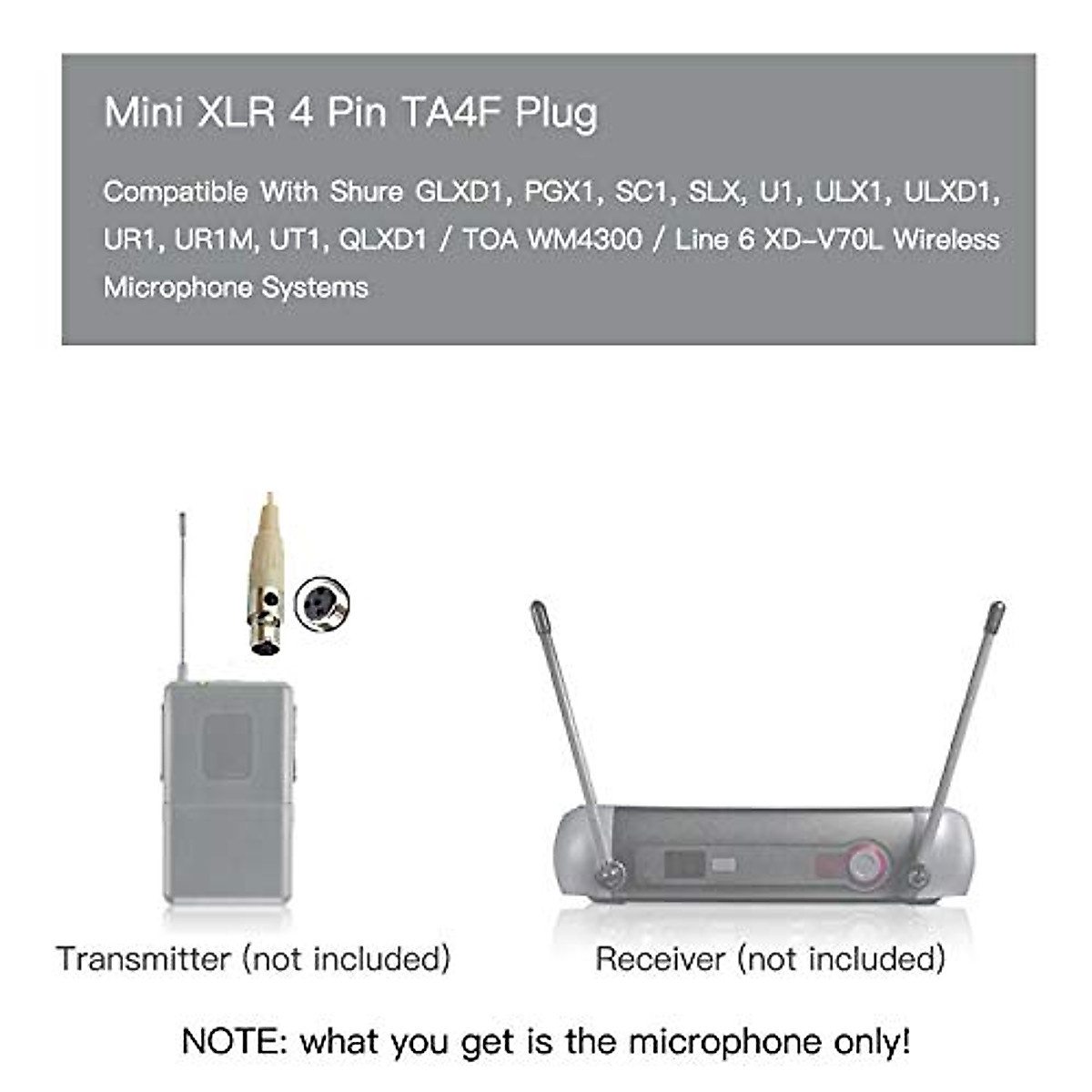 J K MIC-J 069 Earhook Headworn Headset Unidirectional Microphone Compatible with Shure Wireless Bodypack Transmitter - Mini XLR TA4F Plug