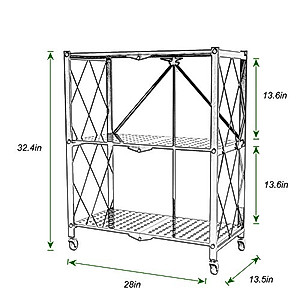 SogeHome 3-Tier Foldable Storage Shelf, Movable Metal Rack Cart, Home Display Shelf with Rolling Wheels for Kitchen, Living-Room, Bathroom, Bedroom, White
