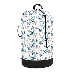 JUMBEAR Butterfly Laundry Backpack with Shoulder Straps Multifunctional Clothes Hamper Laundry Bag with Drawstring Closure for College, Travel, Laundromat, Apartment