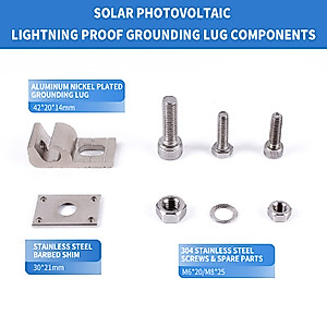 EVARSOL Solar Grounding Lugs Nickel-plated Lay-in Lugs Ground Wire Clamps for Copper Earth Wire 16-4AWG Fast Install on RV/Boat/Roof Solar Array