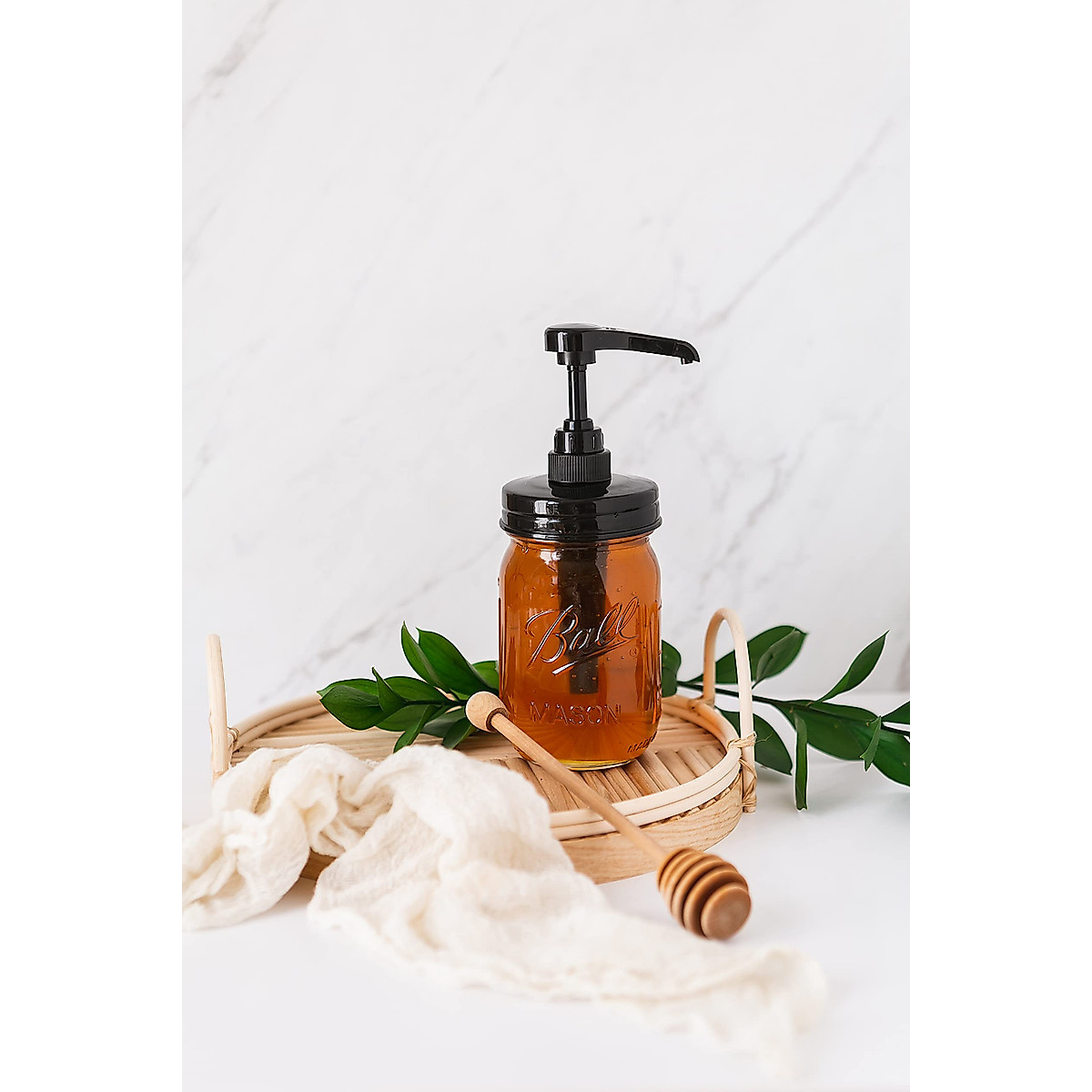 Jarmazing Products Mason Jar Syrup Dispenser - Set of 2 – 16 oz Ball Jars with Rust-Proof, Leak-Proof, Food Grade Pumps for Honey, Syrups, Condiments, Salad Dressings and More