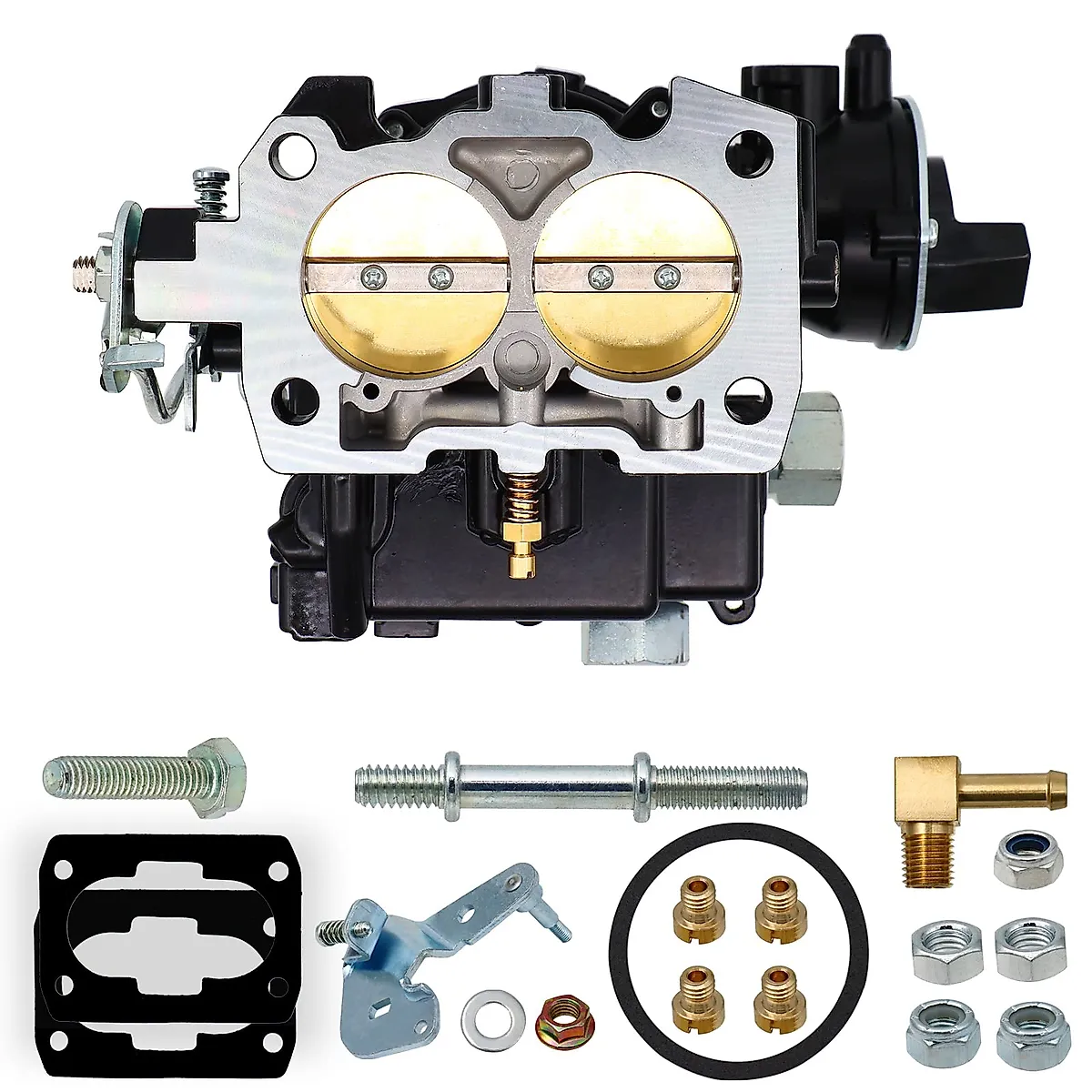 THUNDERMINGO Marine Carburetor for Mercruiser 2 Barrel Carburetor for Rochester Mercarb 3.0L 4.3L 2.5L 4CYL 5.0L 5.7L Engine with Jets and Gasket W/Electric choke and Long Linkage OEM #3310-864940A01