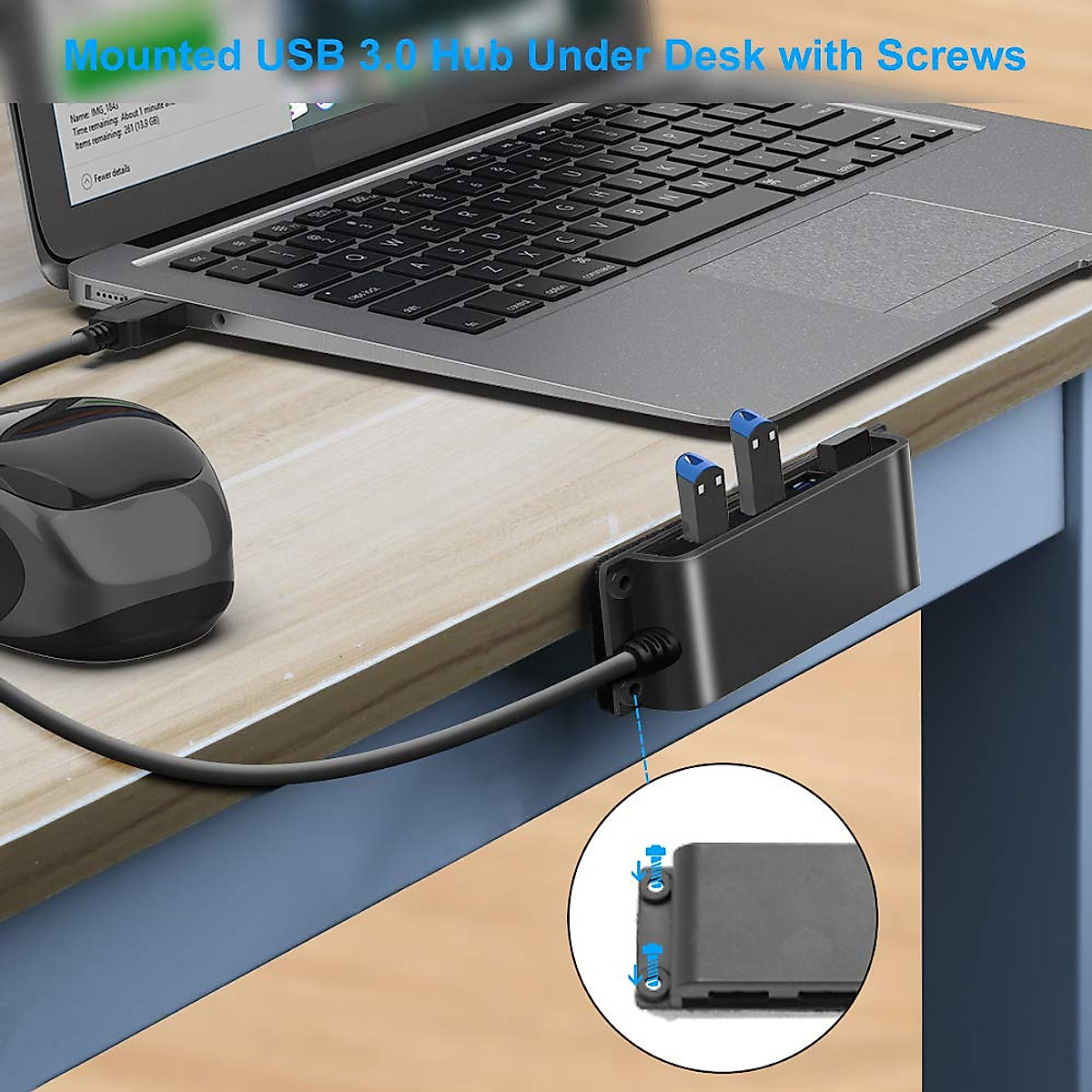 4-Port USB 3.0 Portable Desk Hub,Fixable USB Data Hub 3.0 with 3.3ft/100CM Cable for MacBook, Mac Pro/Mini, iMac, XPS, Surface Pro, Notebook PC, USB Flash Drives, Mobile HDD,Computer and More