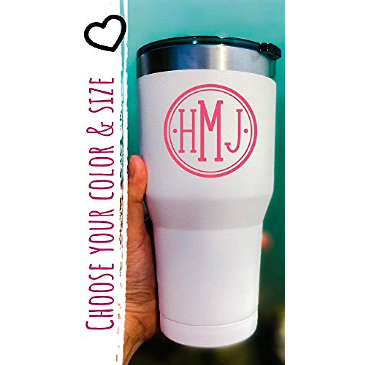 Custom Monogram Vinyl Decal - Initial Bumper Sticker, for Tumblers, Laptops, Car Windows -Circle with Simple Letters & Dot Design