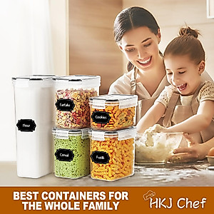 HKJ Chef 24 PCS Airtight Food Storage Containers with Lids, Plastic Kitchen and Pantry Organization Storage Containers for Flour, Sugar, Cereal and Dry Food Storage, BPA Free, 40 Labels & Marker