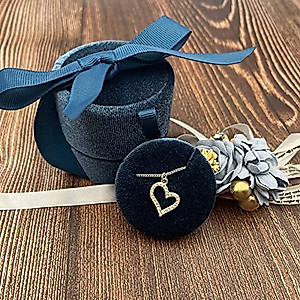 Beatilog Small Necklace Gift Box - Velvet Pendant Case Portable Round Jewelry Storage with Elegant Ribbon Bow for Birthday, Mothers Day, Christmas, Wedding, Anniversary (Blue)