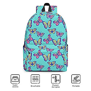Ewobicrt Blue Butterfly Backpack 16.7 inch Large Cute Laptop Bag Casual Daypack Bookbag for Work Travel Camping