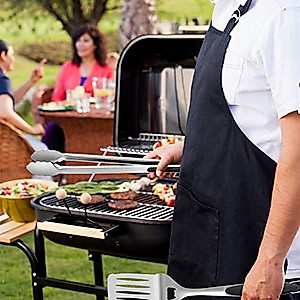 Leonyo Grill Tools Set of 6, 18-inch Extra-long BBQ Tool Set, Heavy-duty Barbecue Grilling Accessories, Stainless Steel Spatula, Fork, Tong, Basting Brush, Cleaning Brush & Carrying Bag - Black Handle