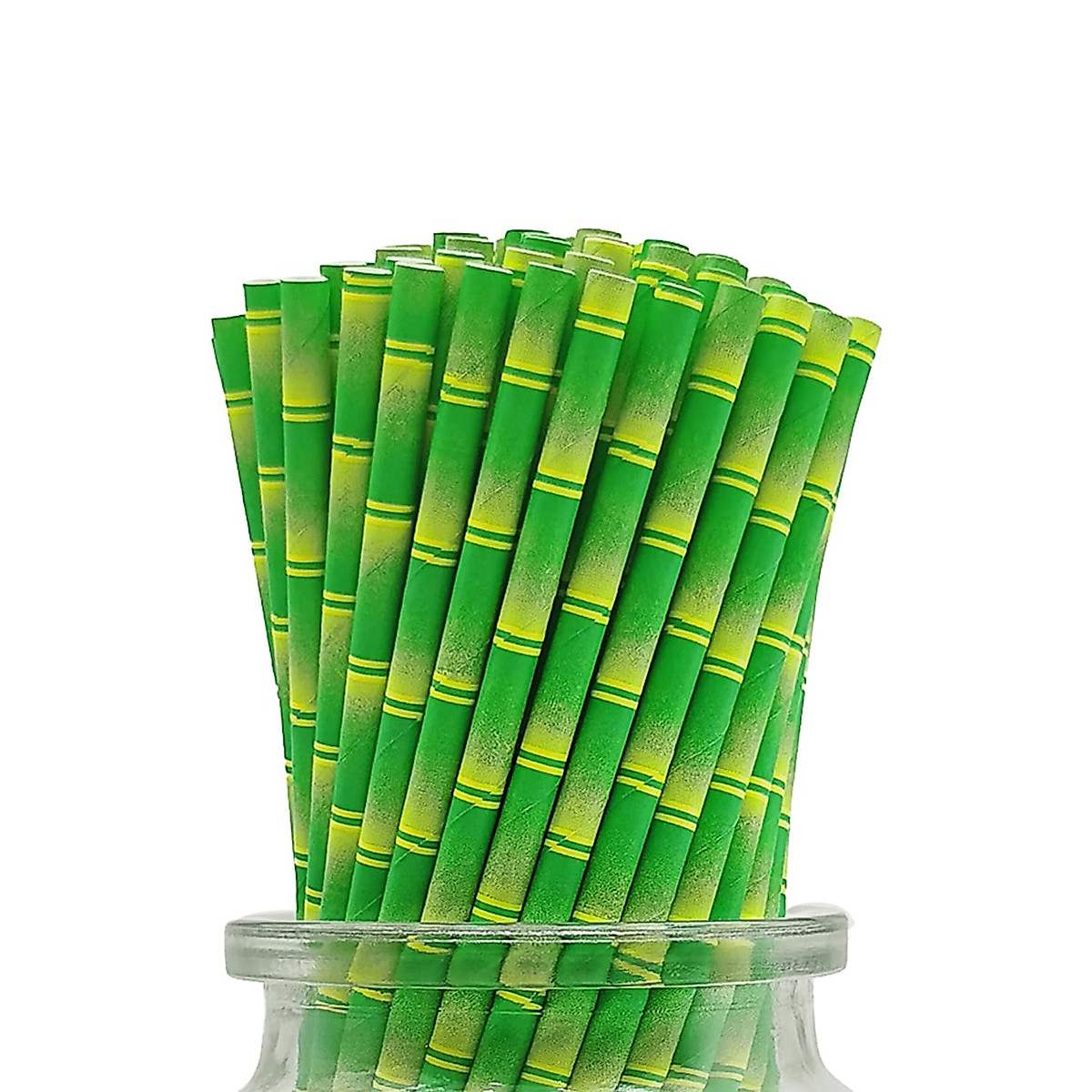 Green Bamboo Paper Straws, 100 Pieces Bamboo Printed Disposable Biodegradable Paper Drinking Straws for Cocktail, Party Decoration