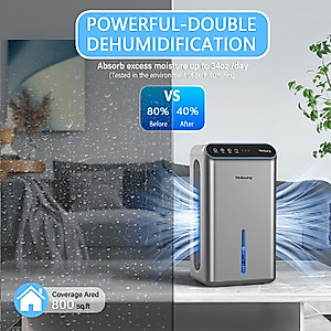 Dehumidifier for Home, 85 OZ Water Tank, (800 sq.ft.) Small Dehumidifier with Drain Hose for Bathroom Bedroom with Auto Shut Off, Timer, 7 Colors LED (Sliver)